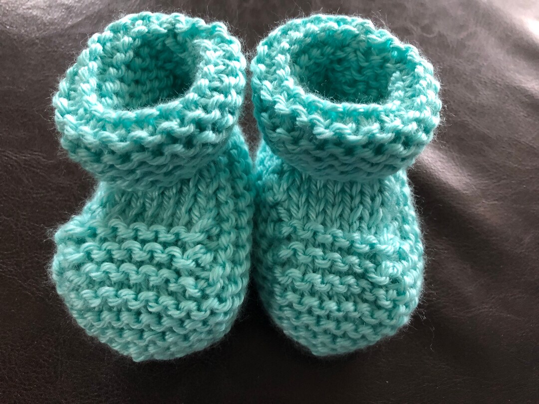Hand Made 3-6 Months Knitted Light Teal (robins Egg) Baby Booties - Etsy