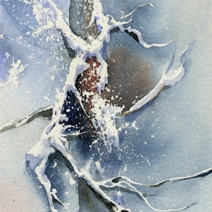 Print of Winter Snow Trees, Blue and White Painting - First Snow ...