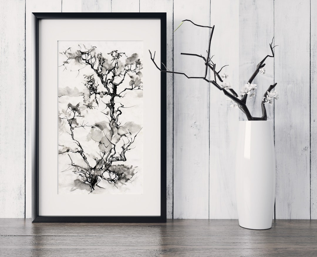 Print of Black Ink Drawing - Tree Ink Drawing Print - "ink Trees ...