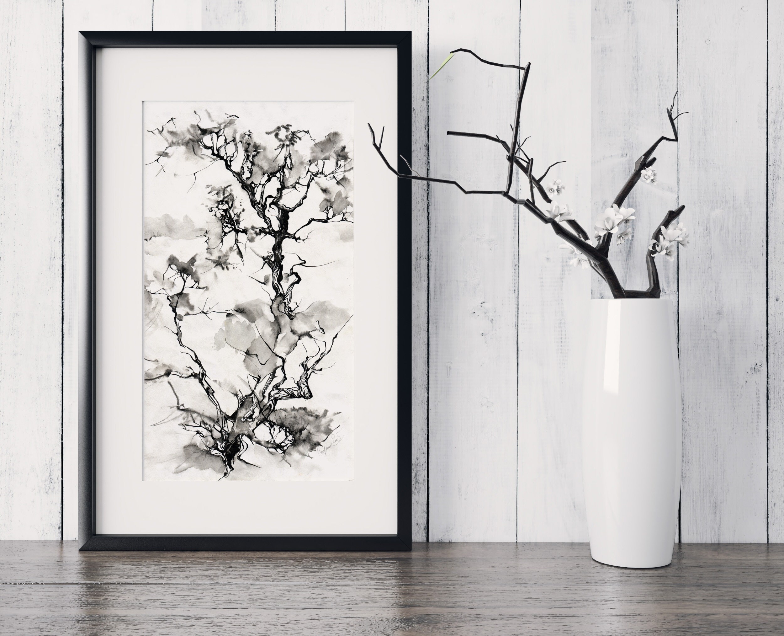 Print of Black Ink Drawing Tree Ink Drawing Print ink Trees, Washed Ink ...