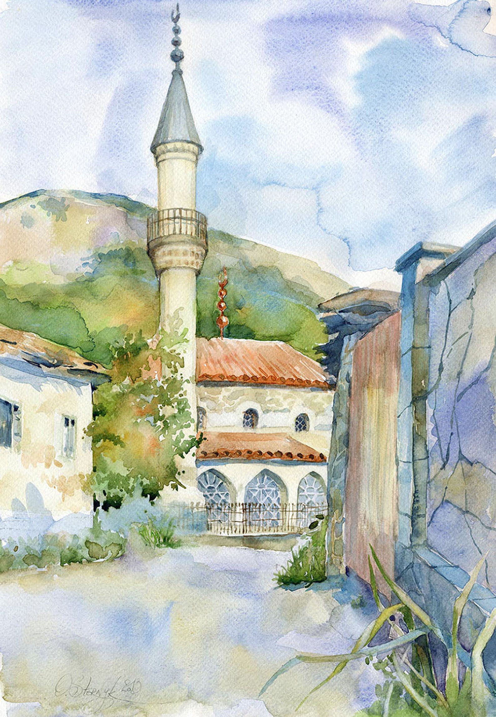 Muslim Crimea Tatar Architecture Art Print of Watercolor Painting ...