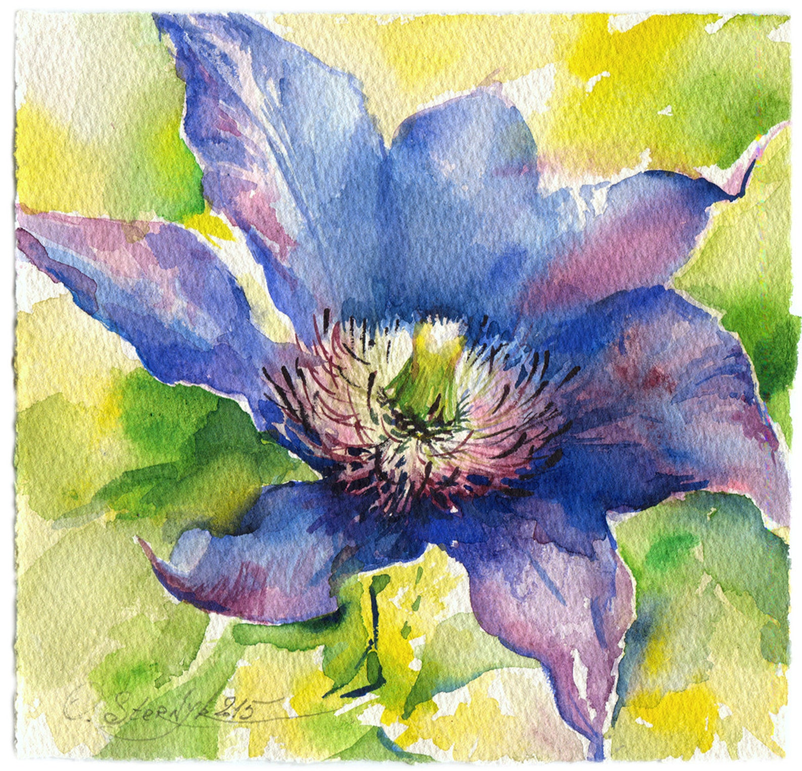 Clematis Print of Watercolor Painting Flower Print on - Etsy