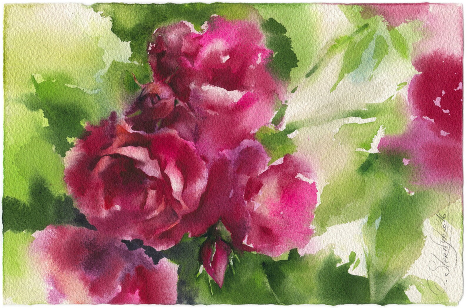 Watercolor Rose Painting - Rose Original Painting and Prints, Flower ...