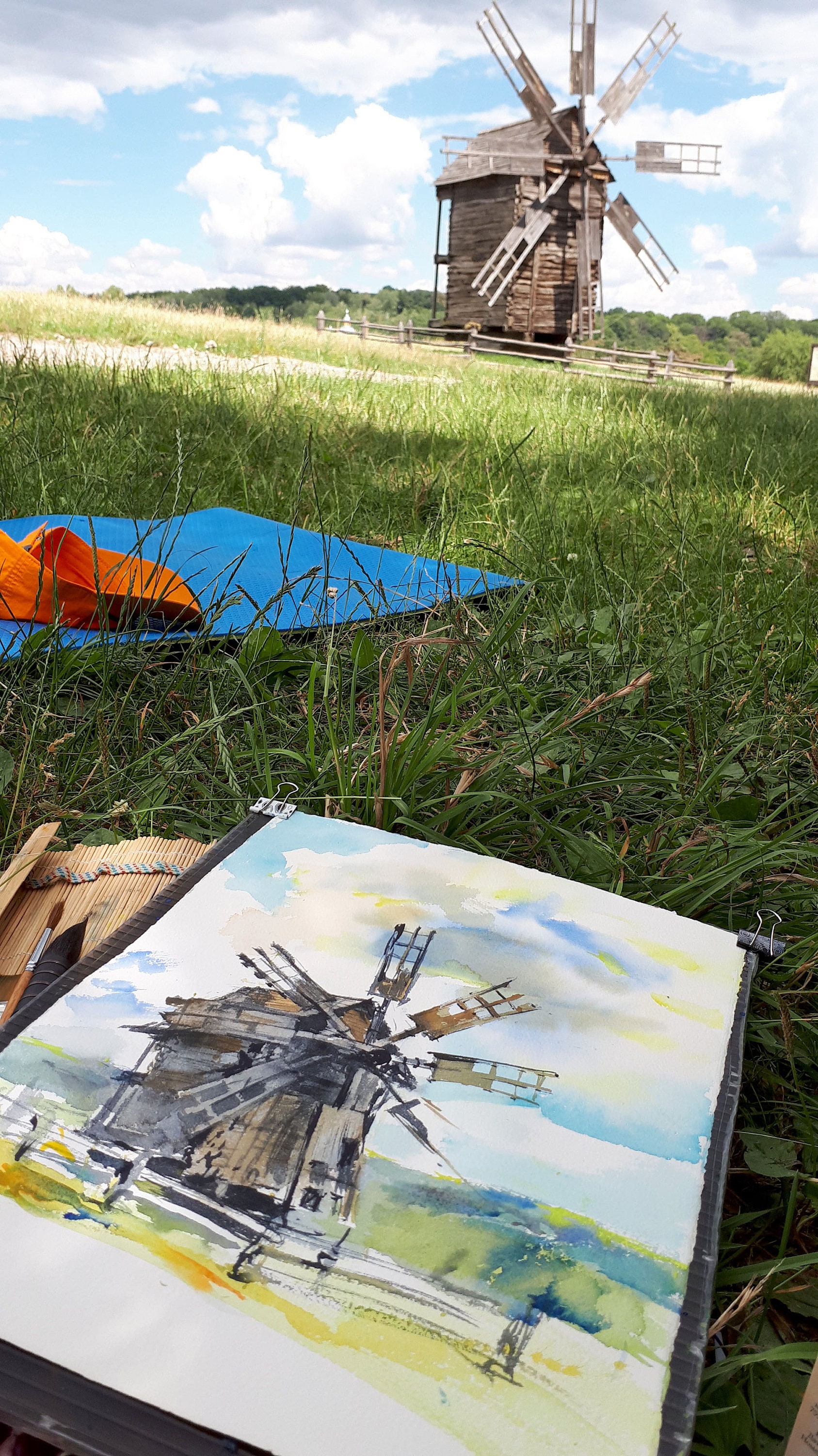 Art Print of Windmill Watercolor Painting Unframed - Etsy