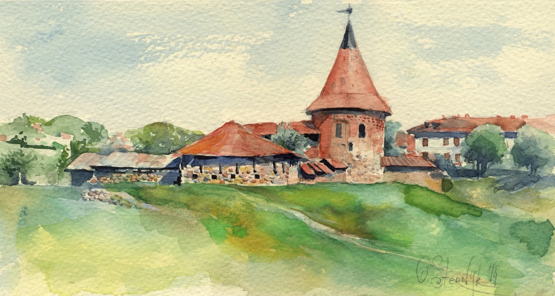Lithuania Landscape Watercolor Painting - Original Kaunas Castle ...