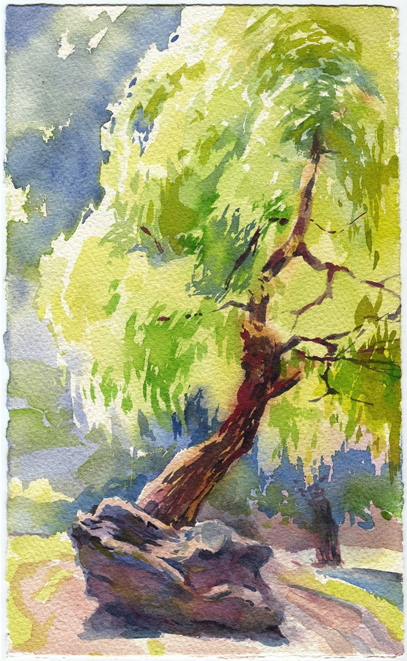 Print of Willow Tree Watercolor Painting - Wood Painting Print on ...
