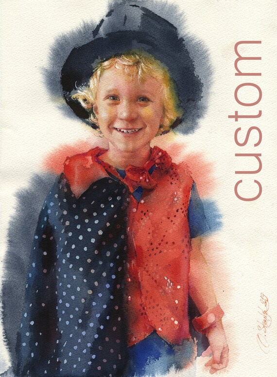 Custom Watercolor Painting Original Child Portrait Painting | Etsy