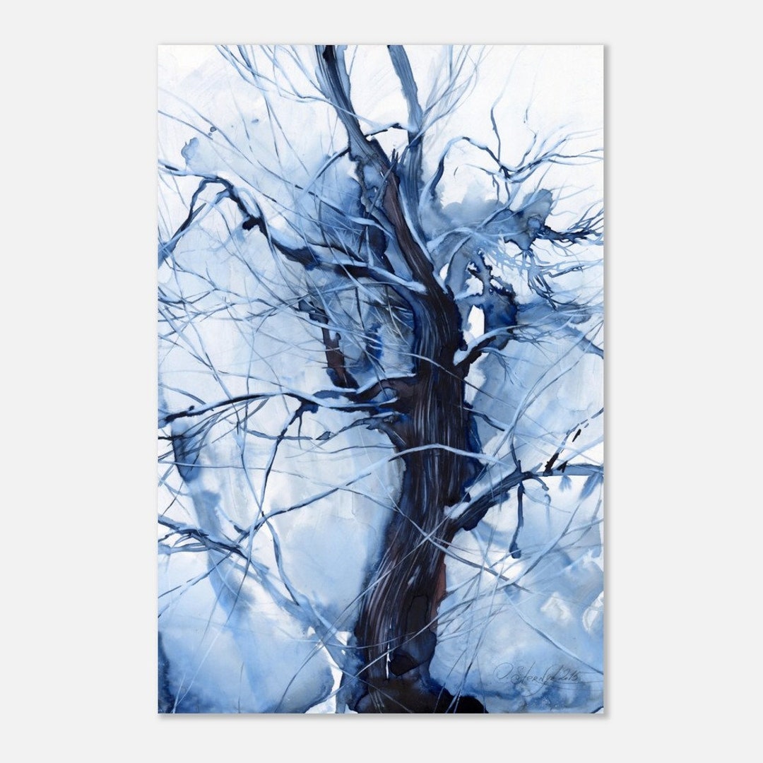 Snow Blue Tree , Maple , Winter Watercolor Painting - Wood Painting ...