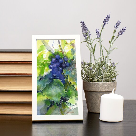 Grape Art Print of Watercolor Painting Blue Grape Hanging - Etsy