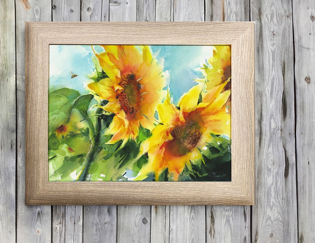 Cottagecore Art Print of Sunflower Painting - Watercolor Yellow Flower ...