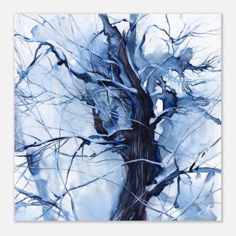 Snow Blue Tree , Maple , Winter Watercolor Painting - Wood Painting ...