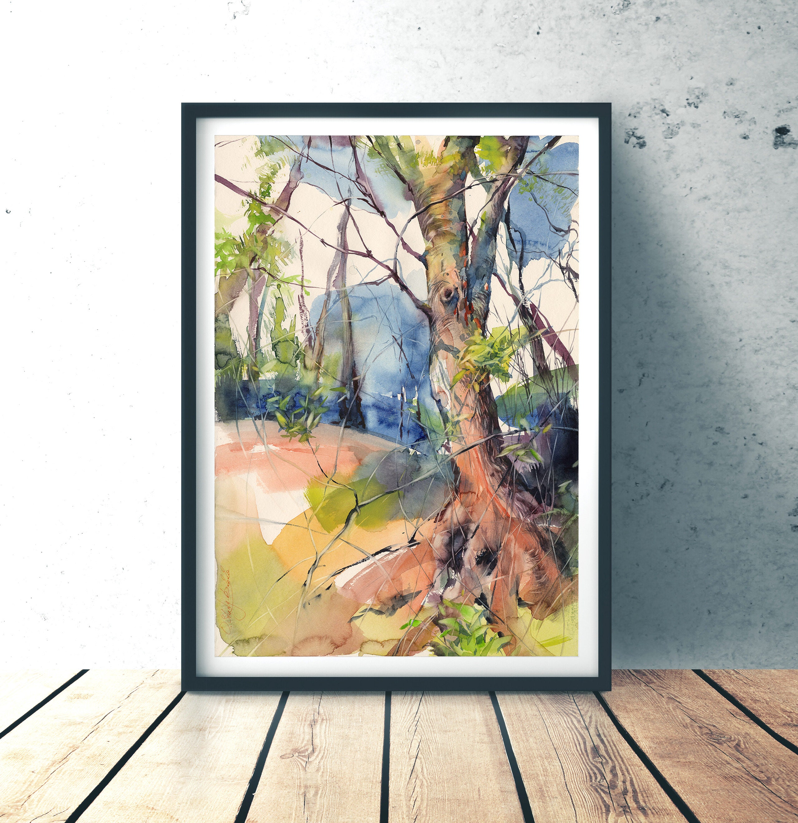 Spring Park Tree Art Print of Watercolor Painting Print of Wood ...