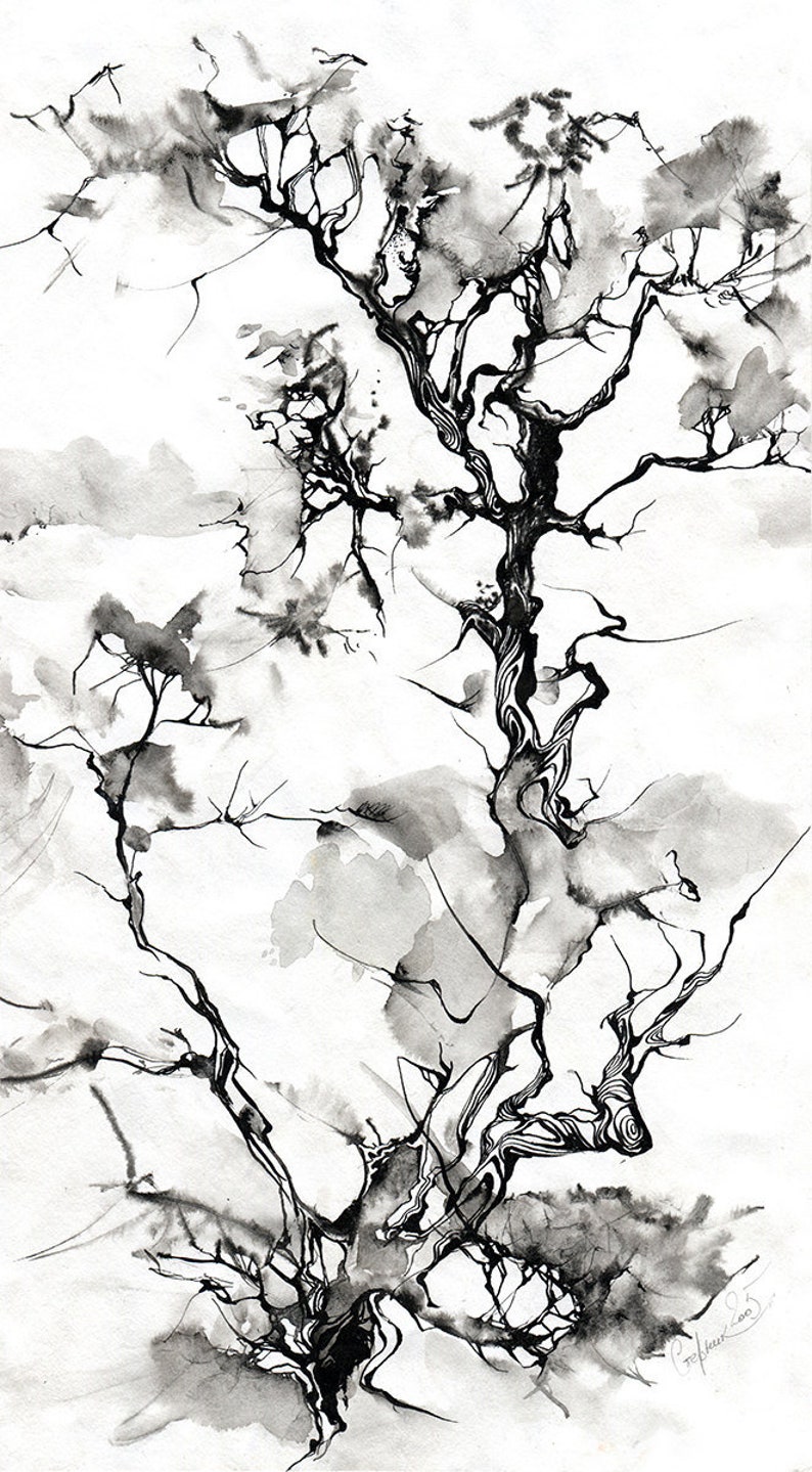 Print of Black Ink Drawing Tree Ink Drawing Print ink Trees, Washed Ink ...