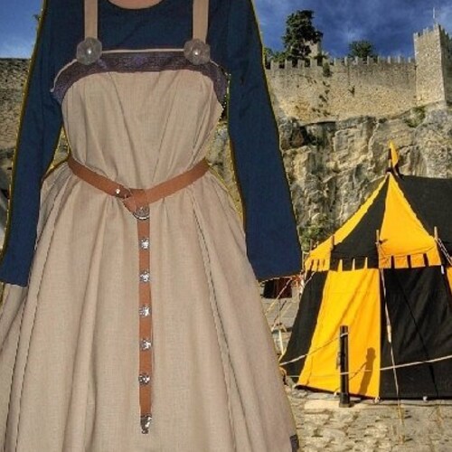 SCA Garb Norse Viking Medieval Tan Linen Navy Cotton Apron and - Etsy