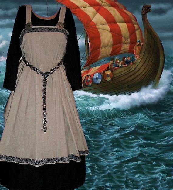 SCA Garb Norse Viking Medieval Tan Linen Black Cotton Apron | Etsy