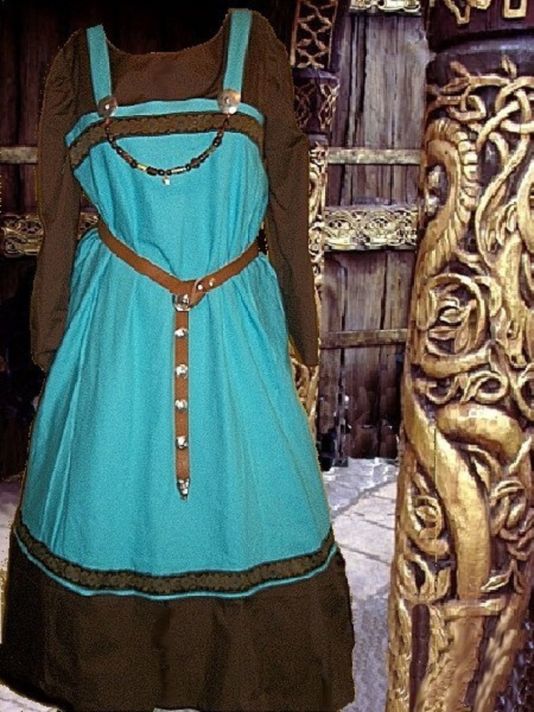 SCA Garb Norse Viking Medieval Blue Linen Blend Chocolate Cotton Apron ...