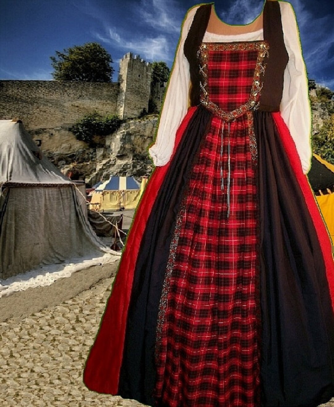 Renaissance Gown Medieval Costume Scot Clan Tartan SCA Garb Custom ...