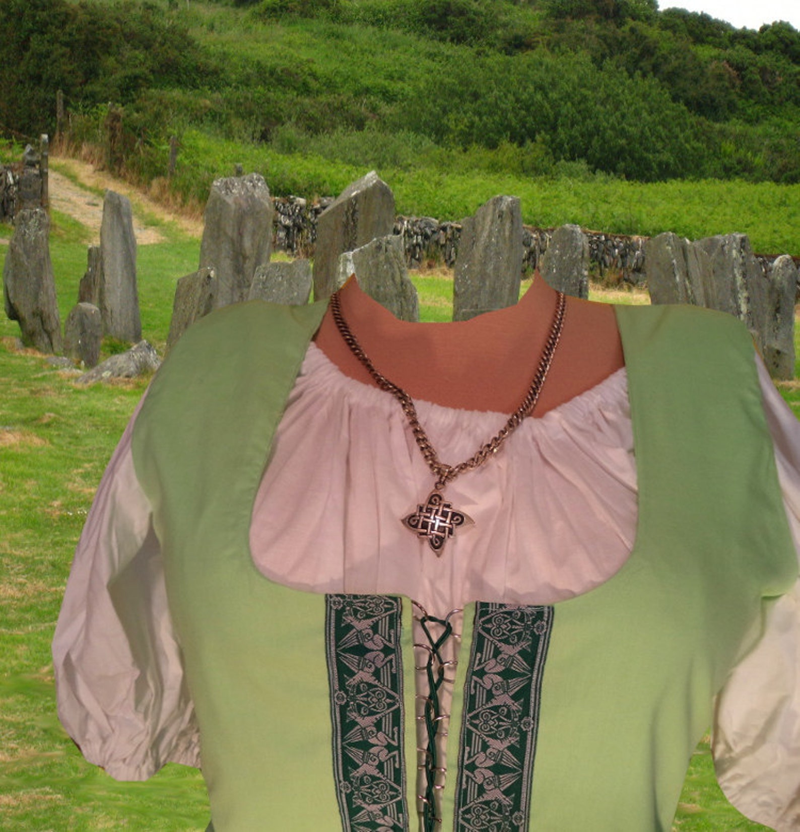 Renaissance Gown Medieval Costume Celtic SCA Garb Irish Greens | Etsy