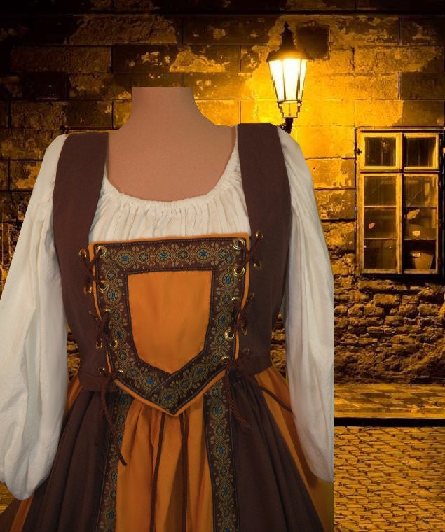 Renaissance Costume Medieval Gown SCA Garb Mustard Chocolate | Etsy