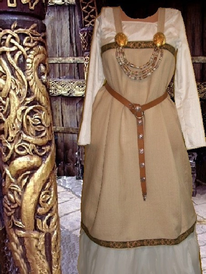 SCA Garb Costume Tan LinenBld Norse Viking Apron Overdress w | Etsy