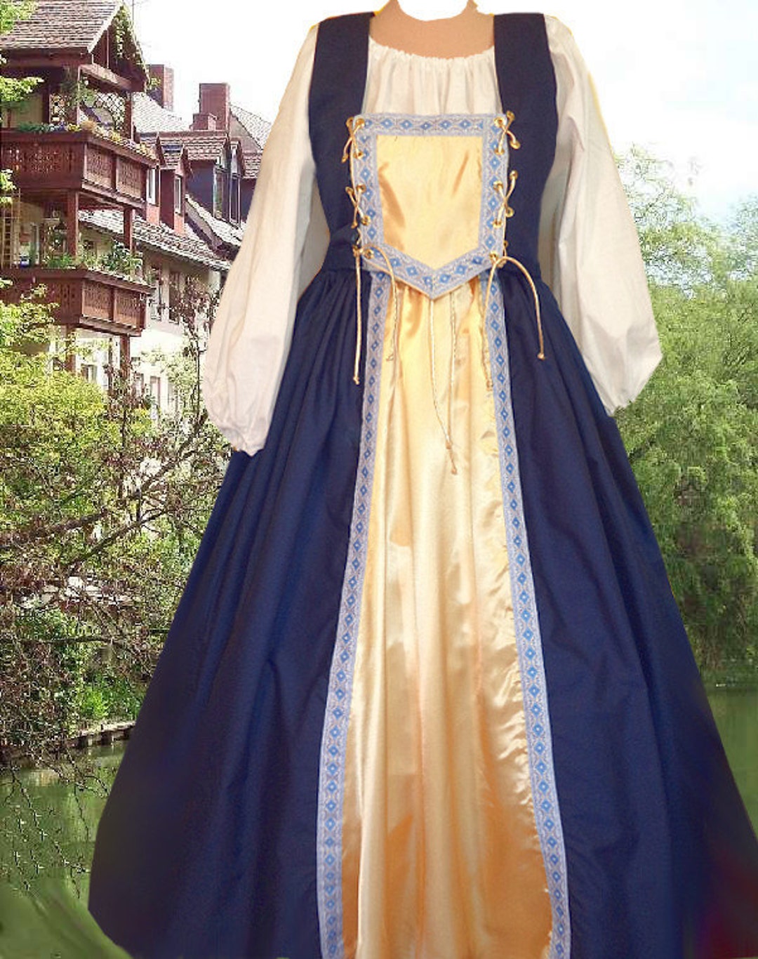Renaissance Dress Medieval Costume Sun on Sea SCA Garb 2pc Full Skirt ...