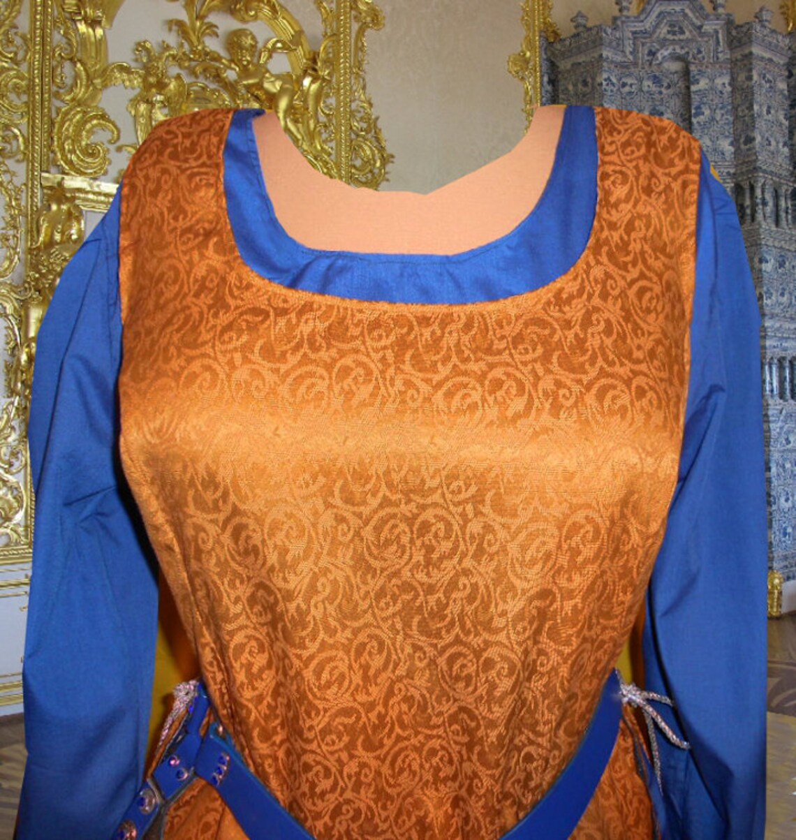 Renaissance Costume Medieval Gown SCA Garb Gold Damask Tabard | Etsy