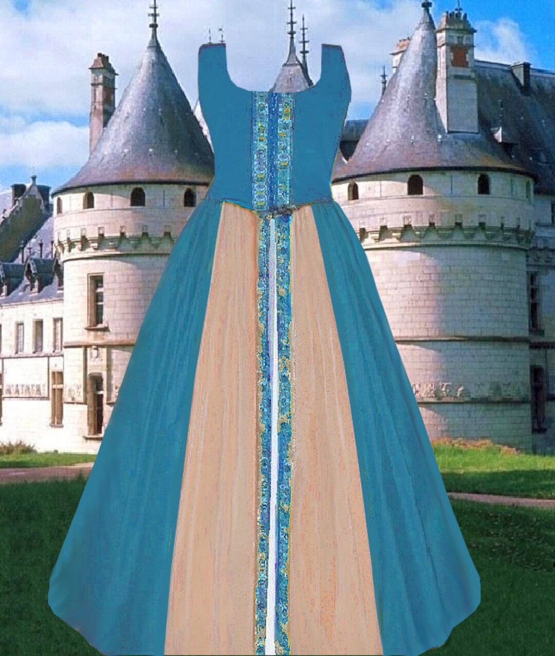 Renaissance Ensemble Medieval Costume Robinsegg Champagne Overskt ...
