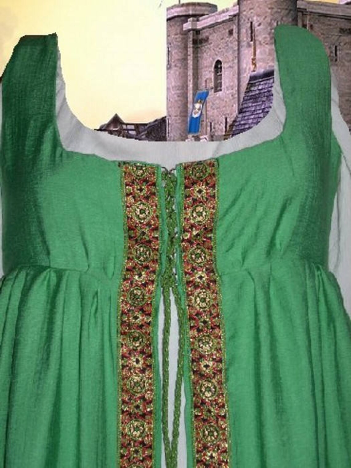 Renaissance Gown Medieval Costume SCA Garb Green Irish Style Overdress ...