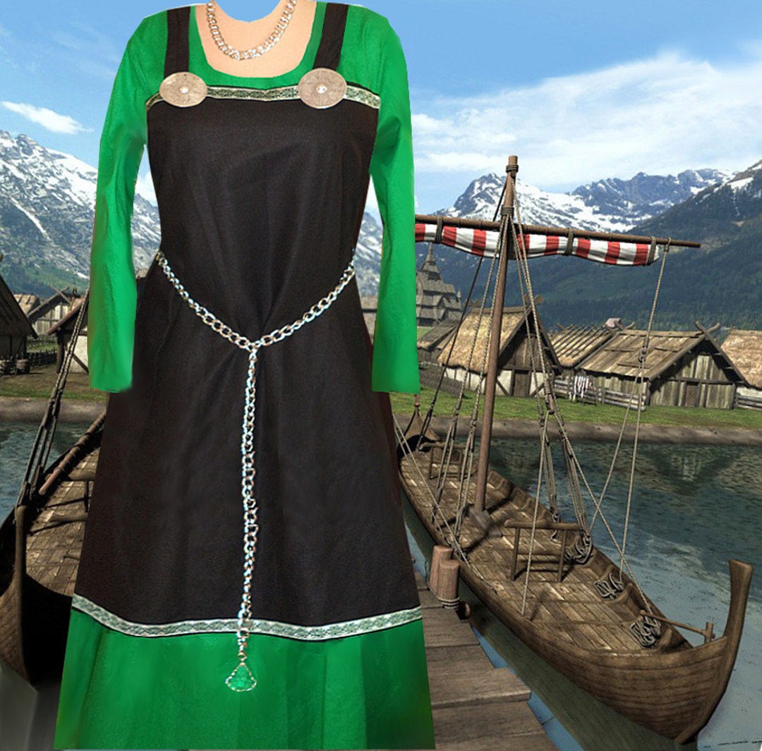SCA Garb Norse Viking Medieval Black LINEN Kelly Cotton Apron Kirtle ...