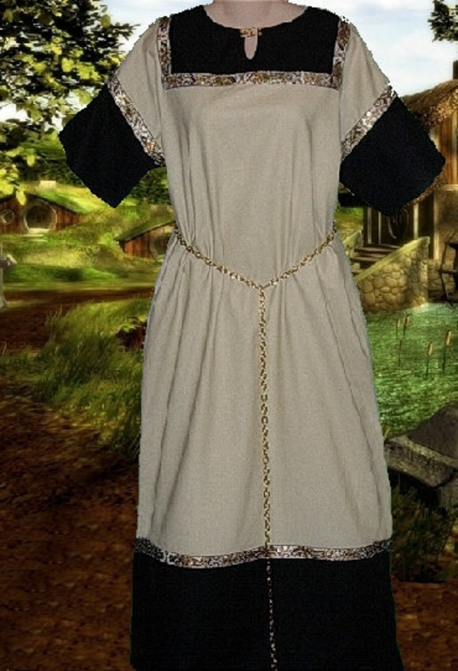 SCA Garb Tunic Gown Medieval Tan Midnight Gold Ctn Saxon | Etsy