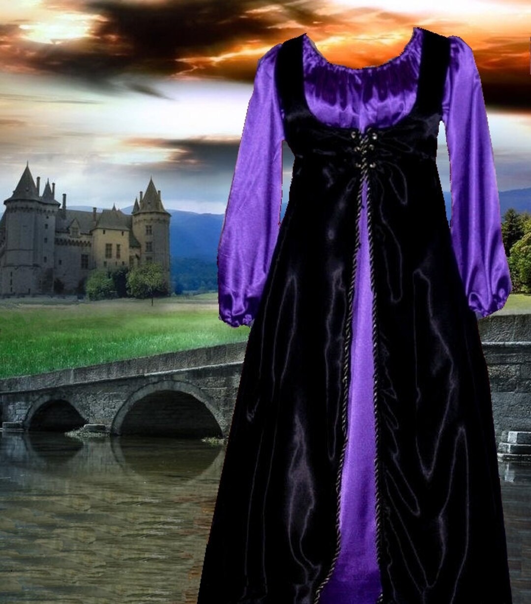 Renaissance Costume Medieval SCA Garb Court Gown Purple Black Satin ...