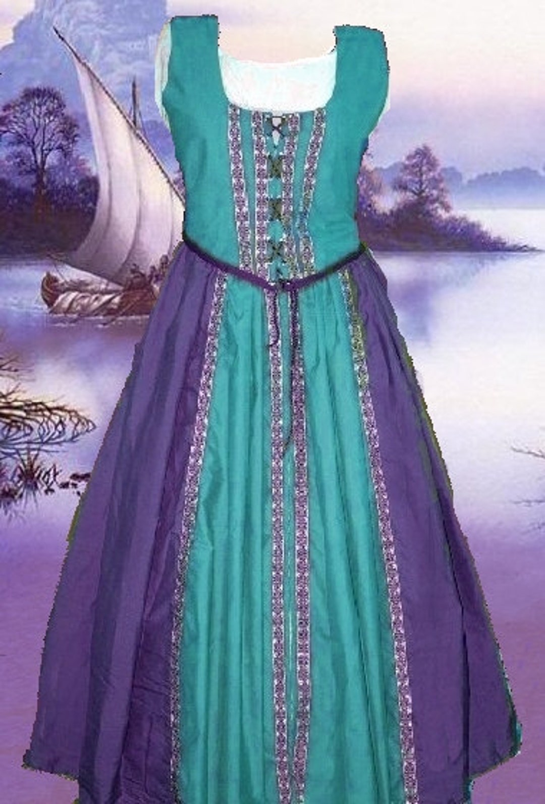 Medieval Gown SCA Garb Renaissance Costume Purple and Teal Front Lacing ...
