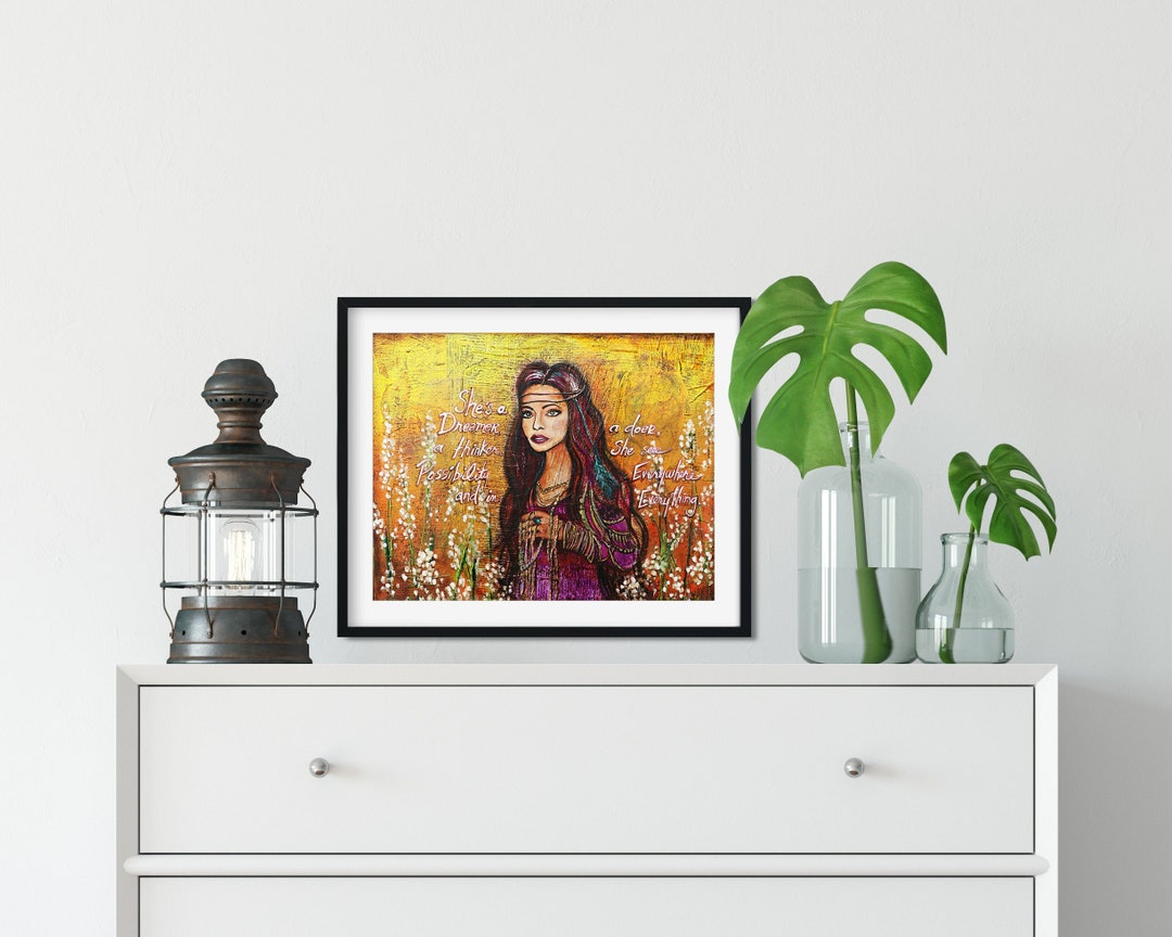 She's A Dreamer Gypsy Art Print, Bohemian Art, Bohemian Home Decor ...