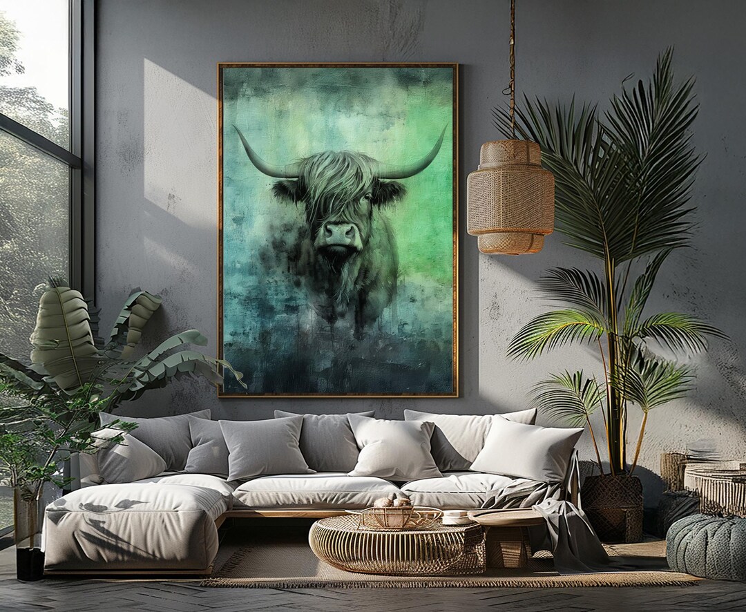 Highland Cow Wall Art Canvas, Abstract Oil Painting on Canvas, Large ...