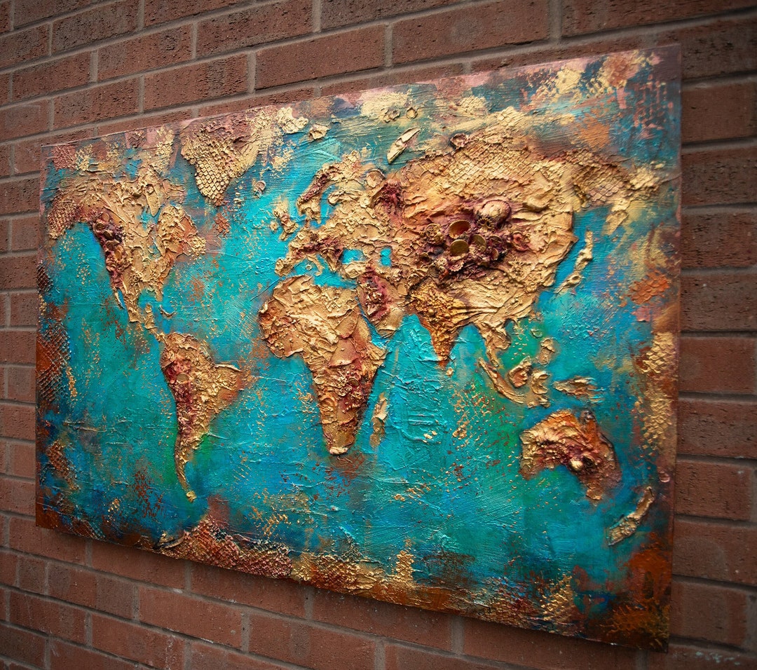 Textured World Map Original Textured World Map Painting 3D Art Textured ...