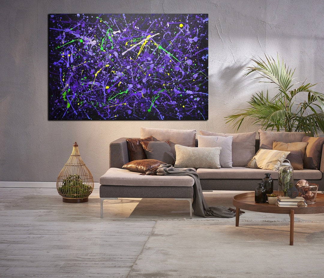 Violet Jackson Pollock Style Abstract Painting: Large Modern Canvas Art ...
