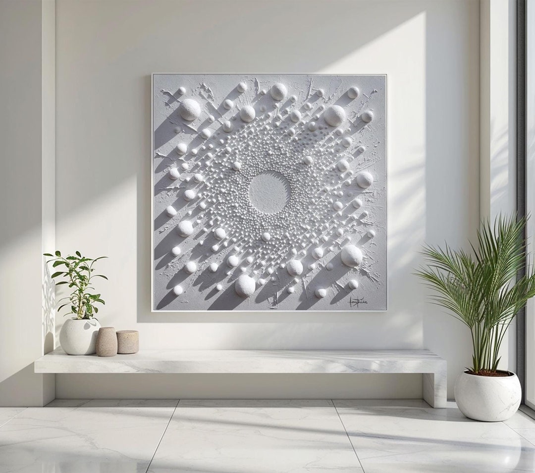 Wall Sculpture Art Abstract, Sculptural 3d Textured White Large Canvas ...