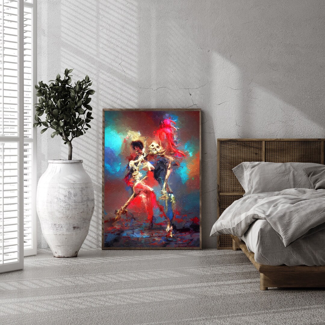 Dance Macabre Skeleton Art Print: Colorful Dark Home Decor - Etsy