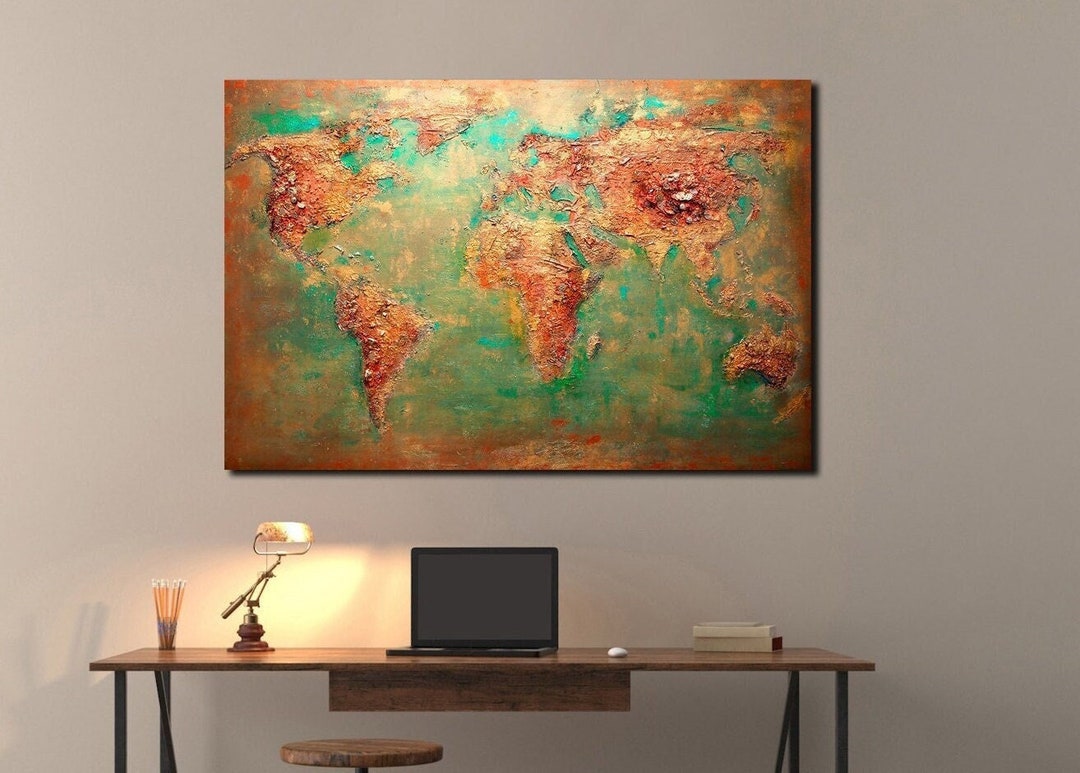 ABSTRACT PAINTING on Canvas Original World Map Canvas Painting 3d Wall ...