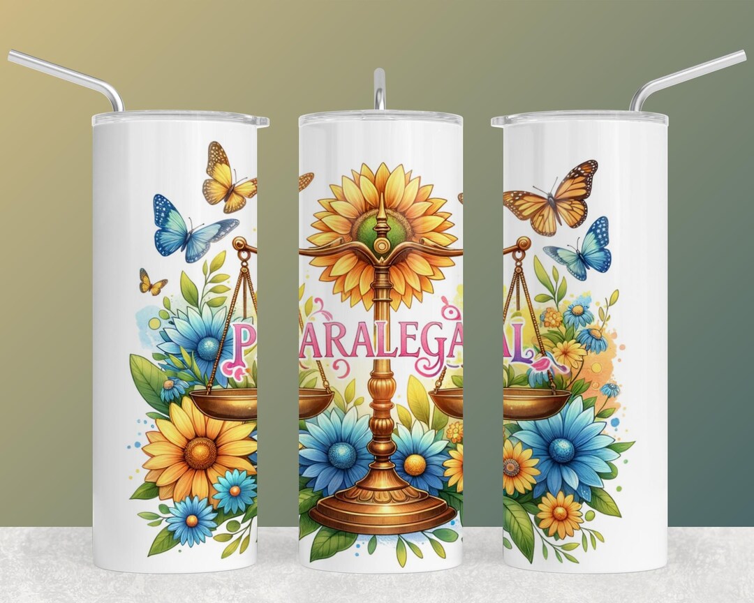 Colorful Paralegal Tumbler Wrap With Justice Scales, Flowers, and ...