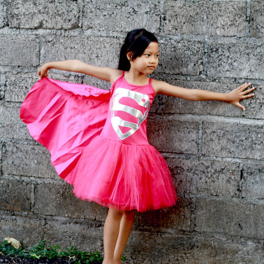 Supergirl costume Pink superhero costume with cape Superhero | Etsy