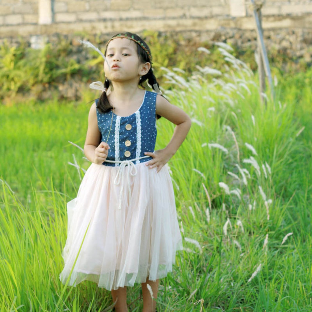 Denim & Cream Tutu Flower Girl Dress: Rustic Wedding - Etsy