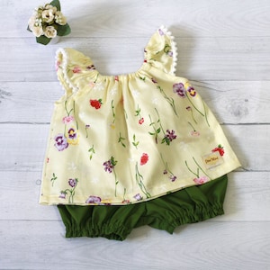 Baby Girl Clothes, Spring Floral Top With Green Bloomer, - Etsy