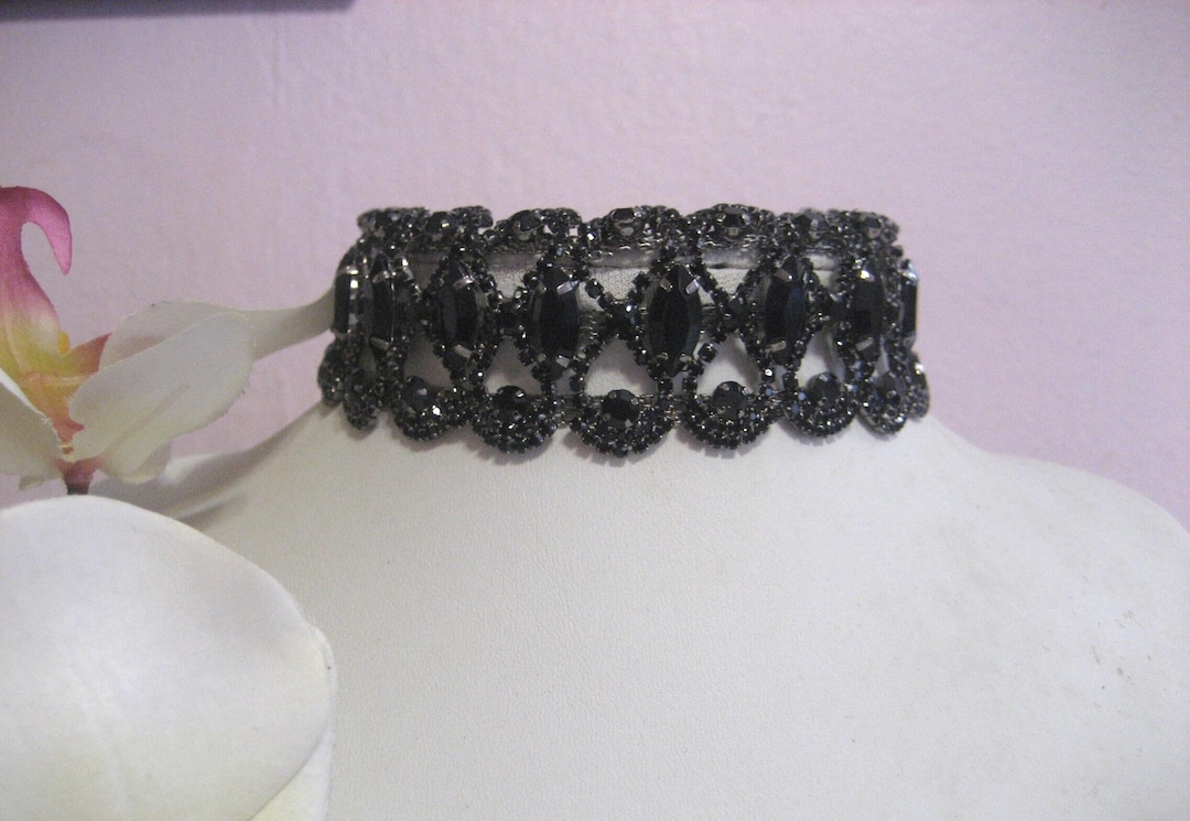Black Rhinestone Choker Necklace, Prom Bridal Wedding Pageant 1 1/2 ...