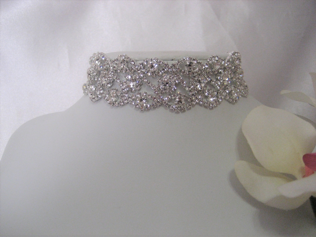Rhinestone Choker Necklace Wedding, Prom, Bridal, Pageant 1" Wide ...