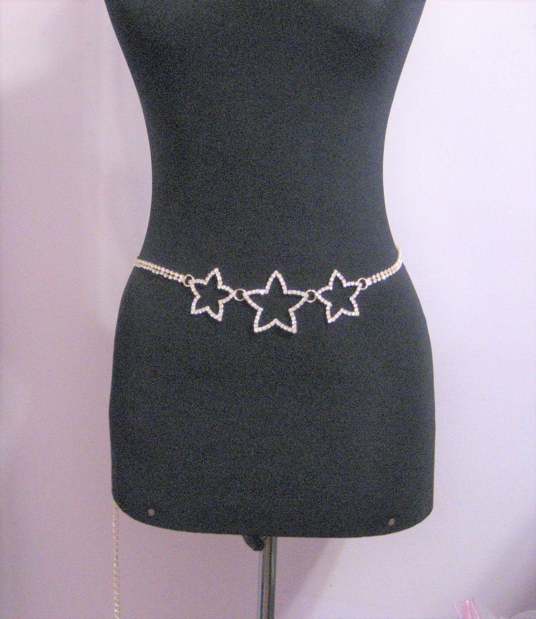 Rhinestone Star Design Chain Belt Gold Tone Setting 25" Long Plus 18 ...