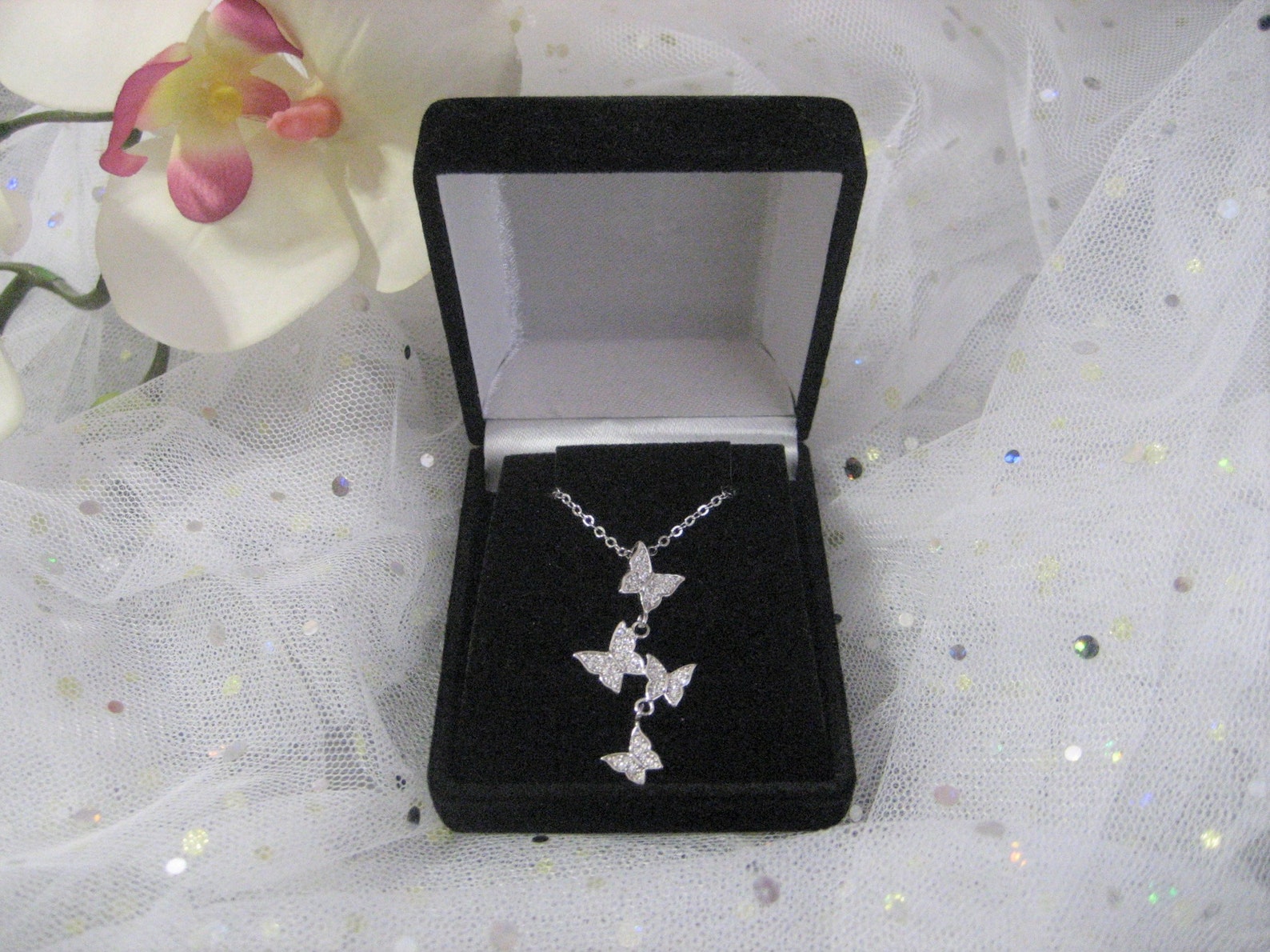 Rhinestone Cascading Butterflies Pendant Necklace Wedding - Etsy