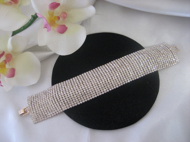 Rhinestone Gold Tone Bracelet, Bridal, Prom, Wedding, Pageant, Cuff ...