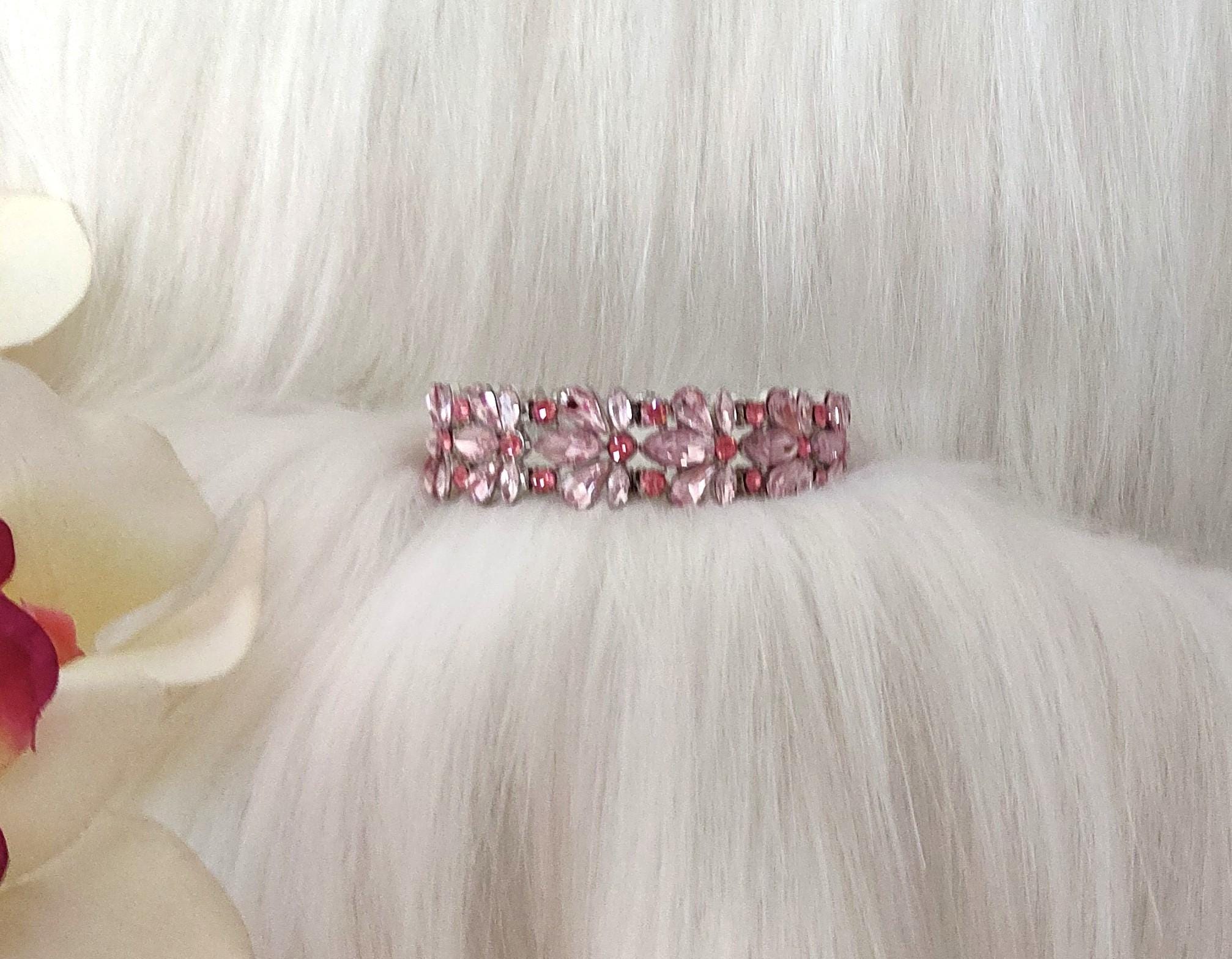 Pink Rhinestone Stretch Cuff Bracelet, Bridal Wedding Prom Pageant ...