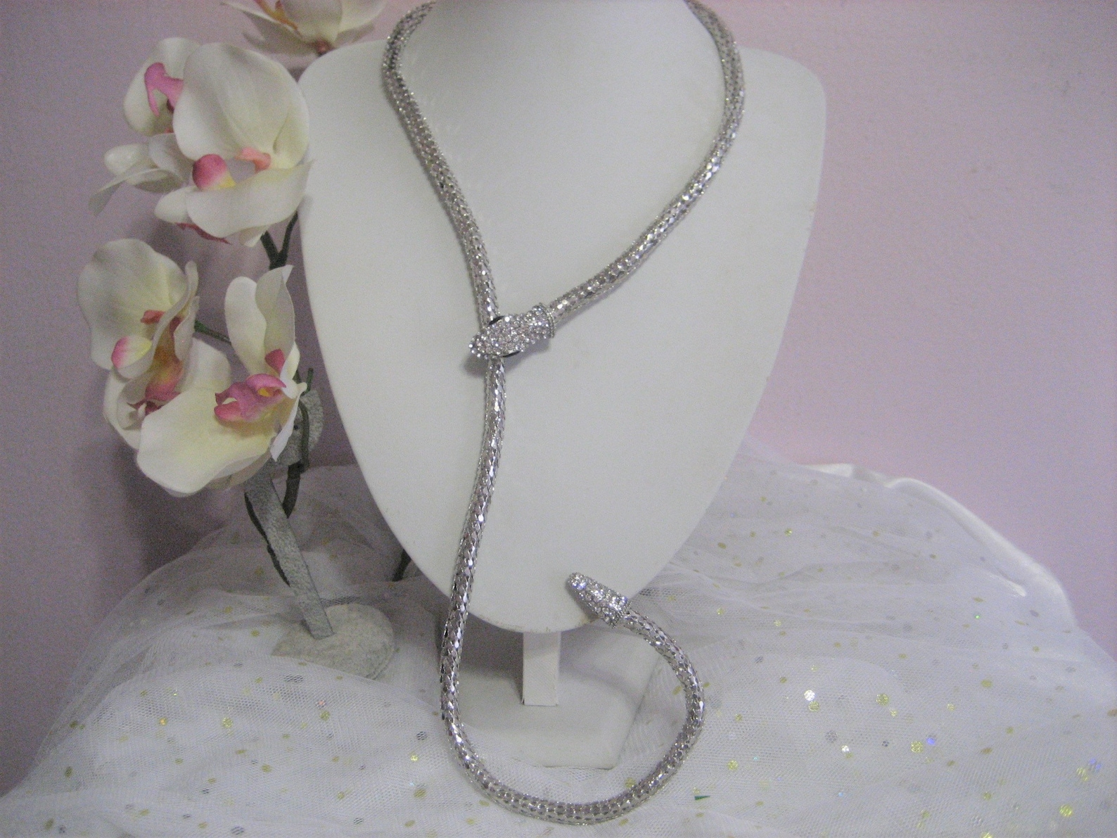 Rhinestone Snake Head & Tail Mesh Design Silver Tone Necklace - Etsy